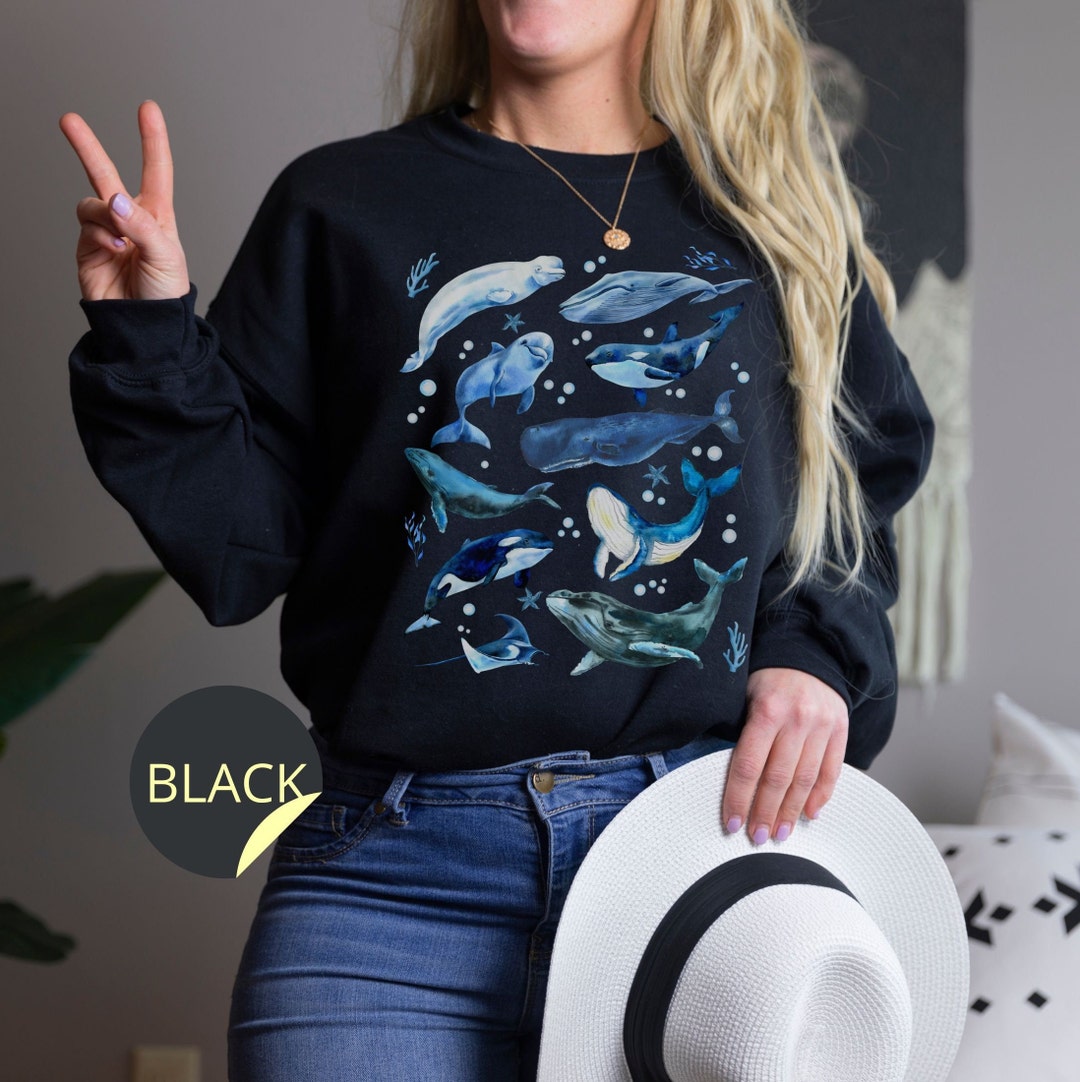 Whale Sweatshirt, Watercolor Marine Life Sweater, Trendy Ocean Crewneck ...