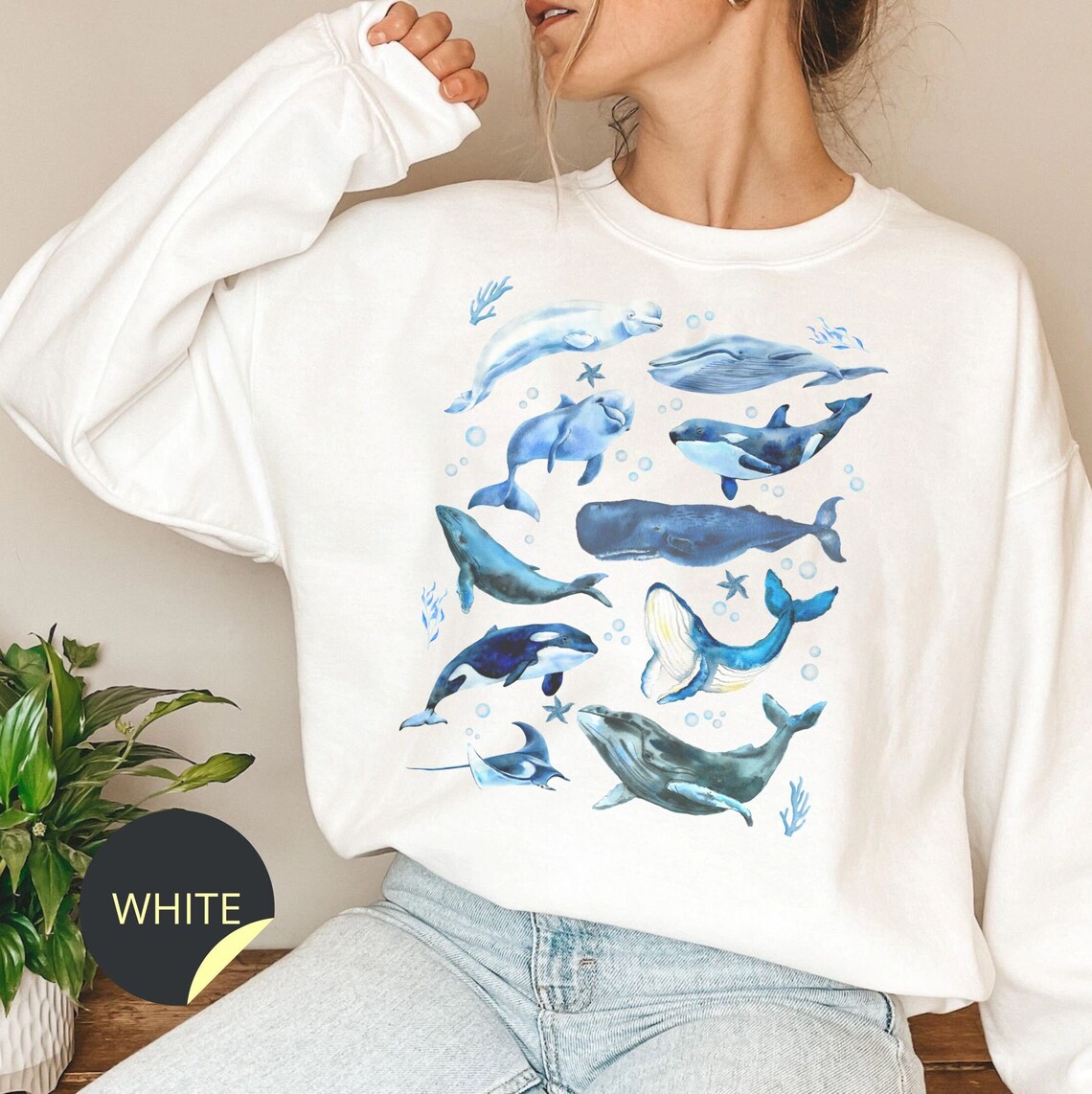 Whale Sweatshirt Watercolor Marine Life Sweater Trendy Ocean - Etsy