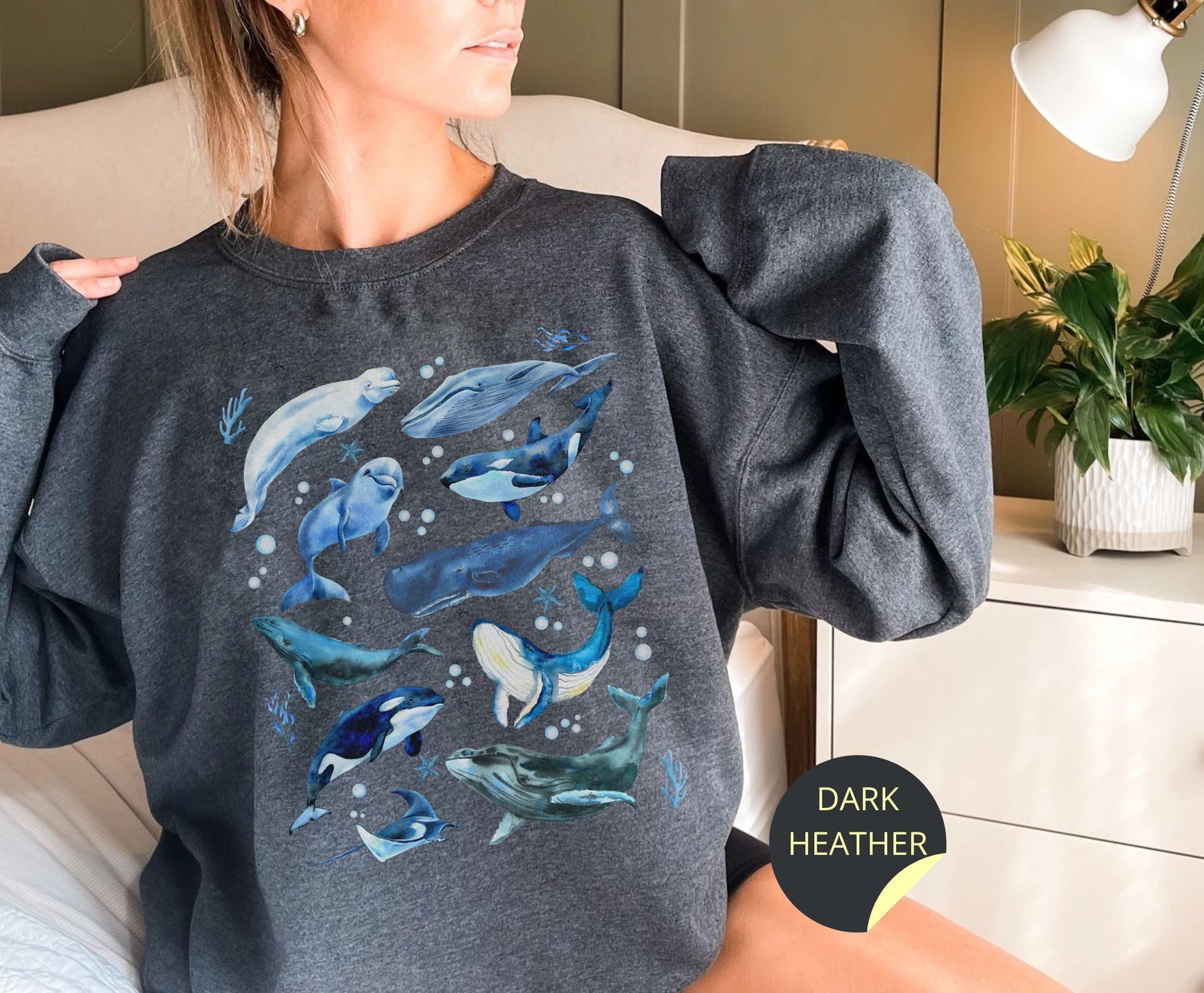 Whale Sweatshirt Watercolor Marine Life Sweater Trendy Ocean - Etsy