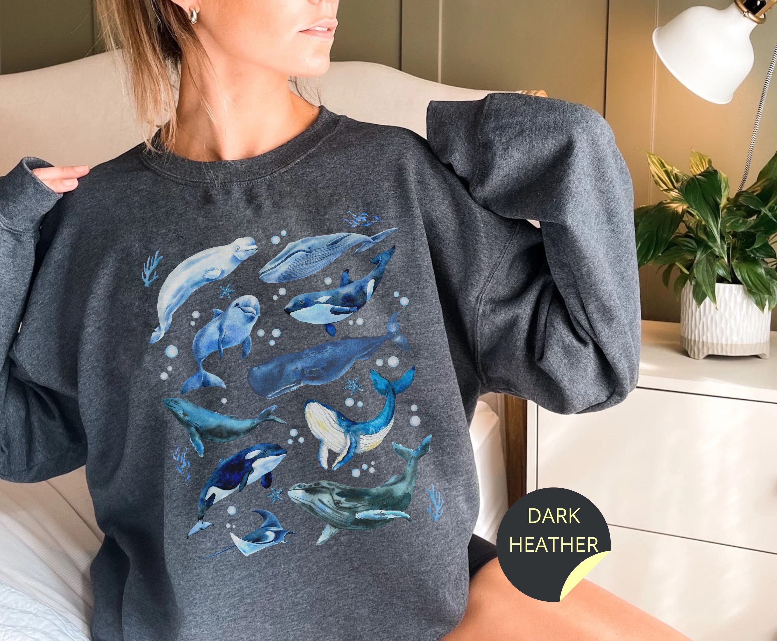 Whale Sweatshirt Watercolor Marine Life Sweater Trendy Ocean - Etsy
