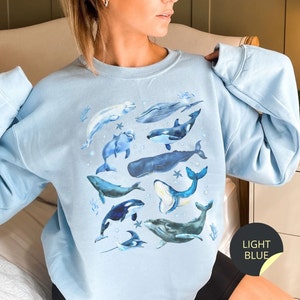 Whale Sweatshirt, Watercolor Marine Life Sweater, Trendy Ocean Crewneck ...
