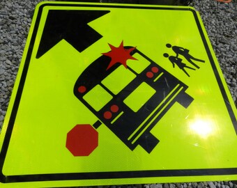 Retired Reflective School Bus Stop Ahead Highway Street Sign Road ...