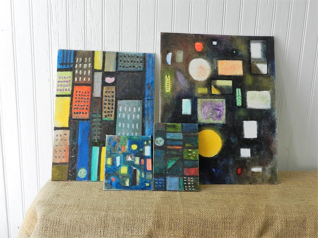 SET OF 4 80'S GEOMETRIC Paintings - Etsy