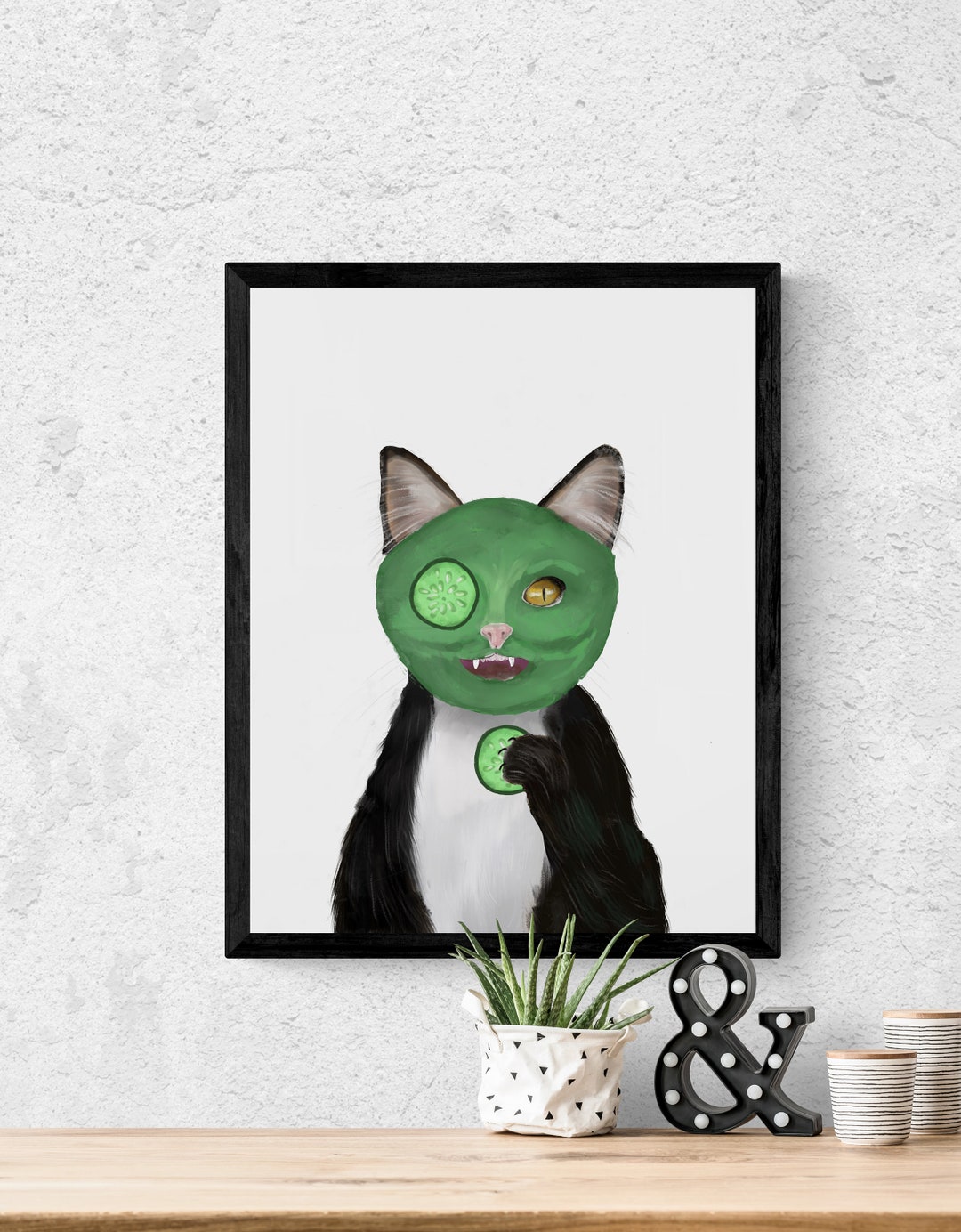 Black Spa Kitty With Beauty Face Mask Cat Print, Bathroom Art, Beauty ...