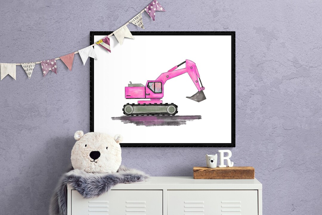 Original Pink Excavator Print, Pink Excavator Painting, Pink ...