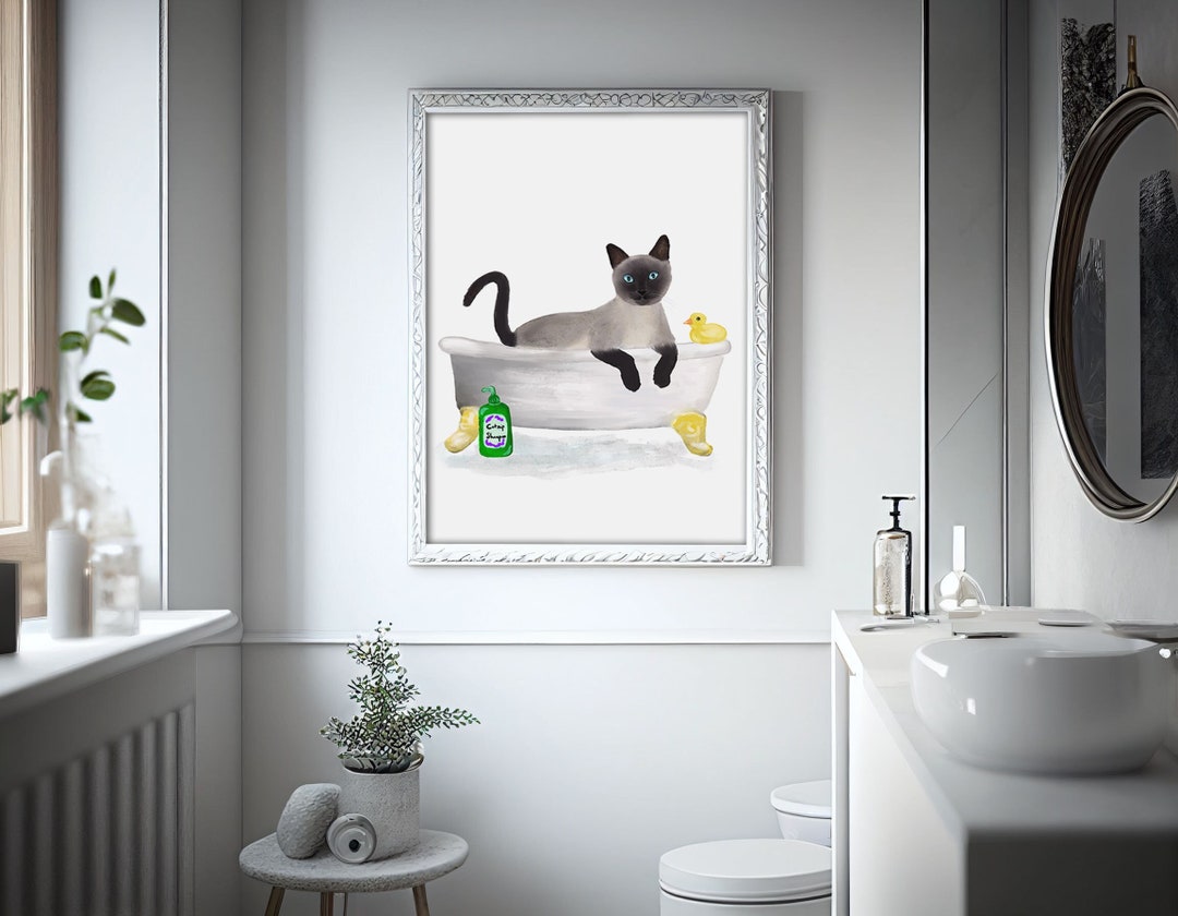Seal Point Siamese Cat Bathing Print, Siamese Cat in Bathtub, Funny Cat ...