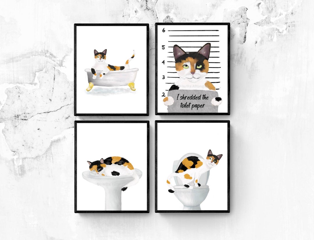 Set of 4 Calico Cat Bathroom Wall Art Bathroom Wall Decor - Etsy