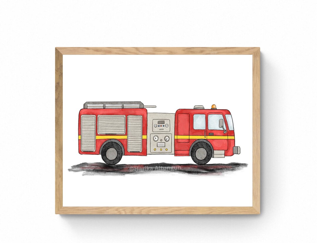 Fire Truck Art Print, Fire Truck Poster, Nursery Room Wall Art, Fire ...