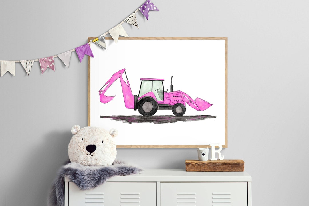 Pink Backhoe Wall Art, Backhoe Loader Painting, Girls Room Construction ...
