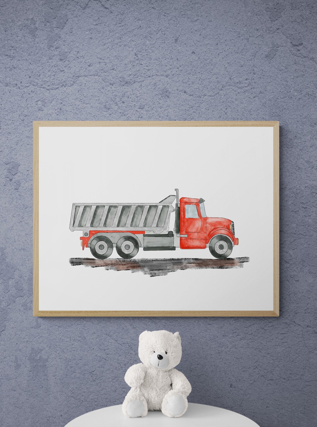 Original Red Truck Print, Red Truck Painting, Construction Nursery Art ...