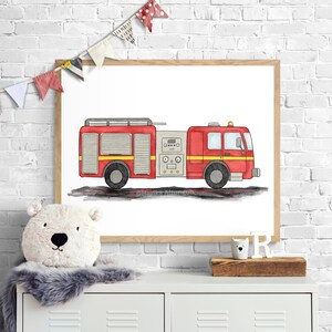Fire Truck Art Print, Fire Truck Poster, Nursery Room Wall Art, Fire ...