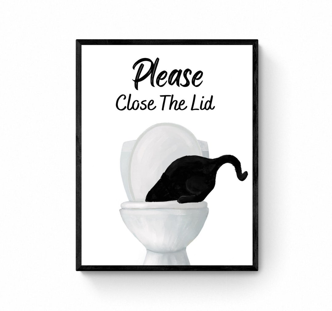 Black Cat Drinking Water From Toilet Sign, Fat Black Cat Print ...