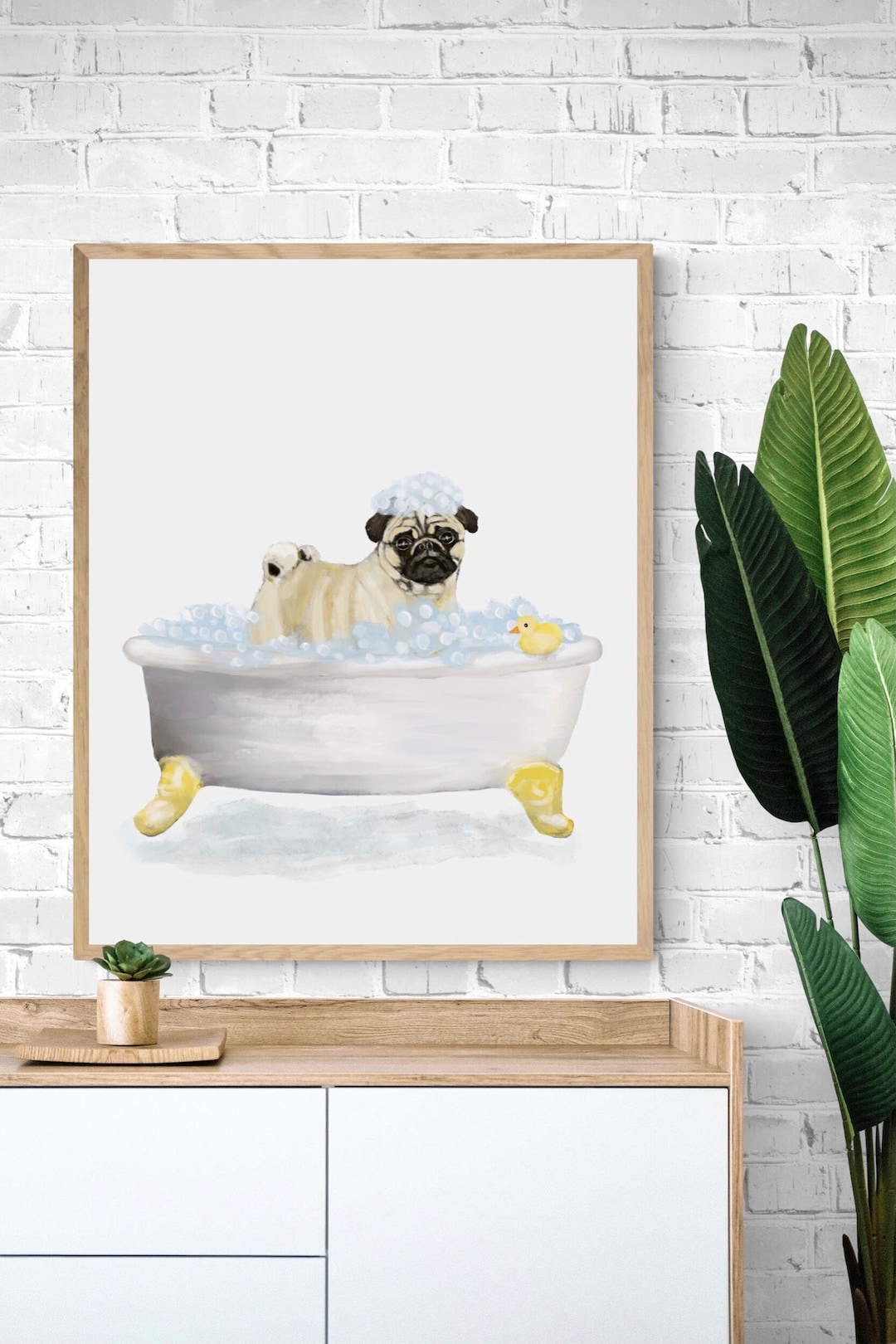 Cute Pug in Tub Print, Bathing Pug Print, Bathroom Art, Bathroom Dog ...
