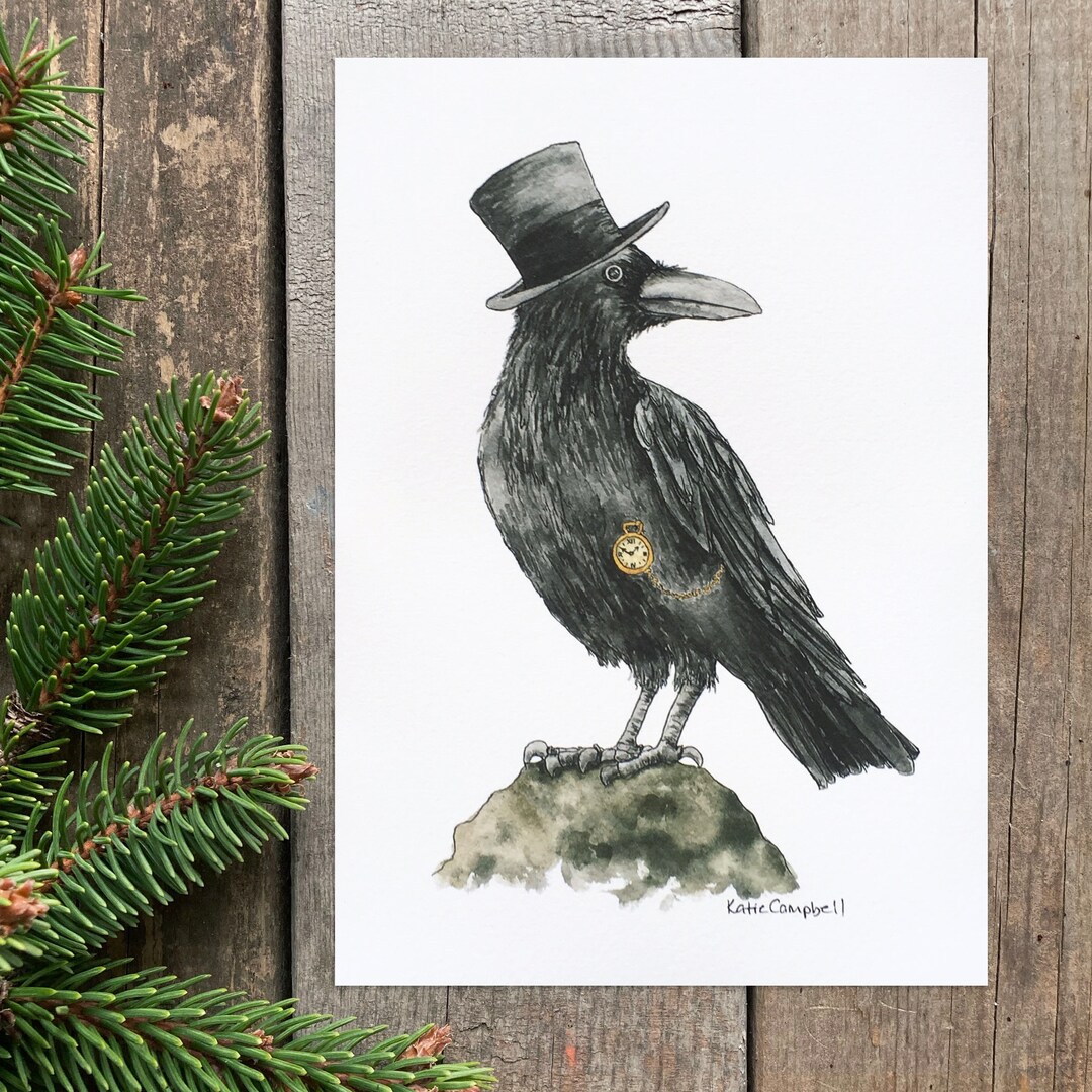 Raven Print, Victorian Raven in a Top Hat Illustration, Gothic Decor ...