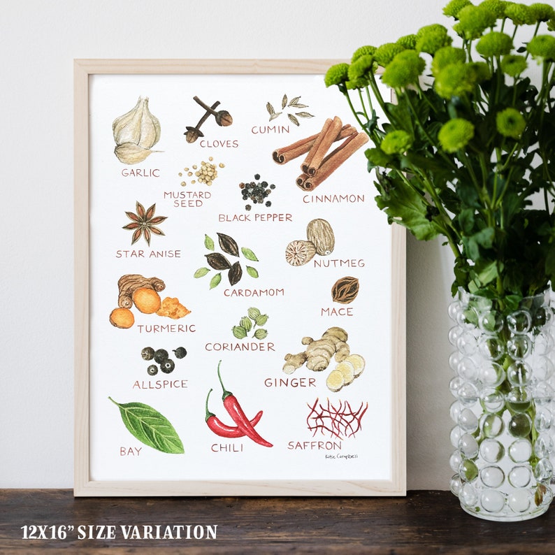 Watercolor Kitchen Spices Print Food Illustration Kitchen | Etsy