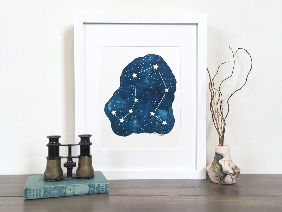 Libra Constellation Watercolor Painting, Zodiac Decor, Aquarelle Wall ...