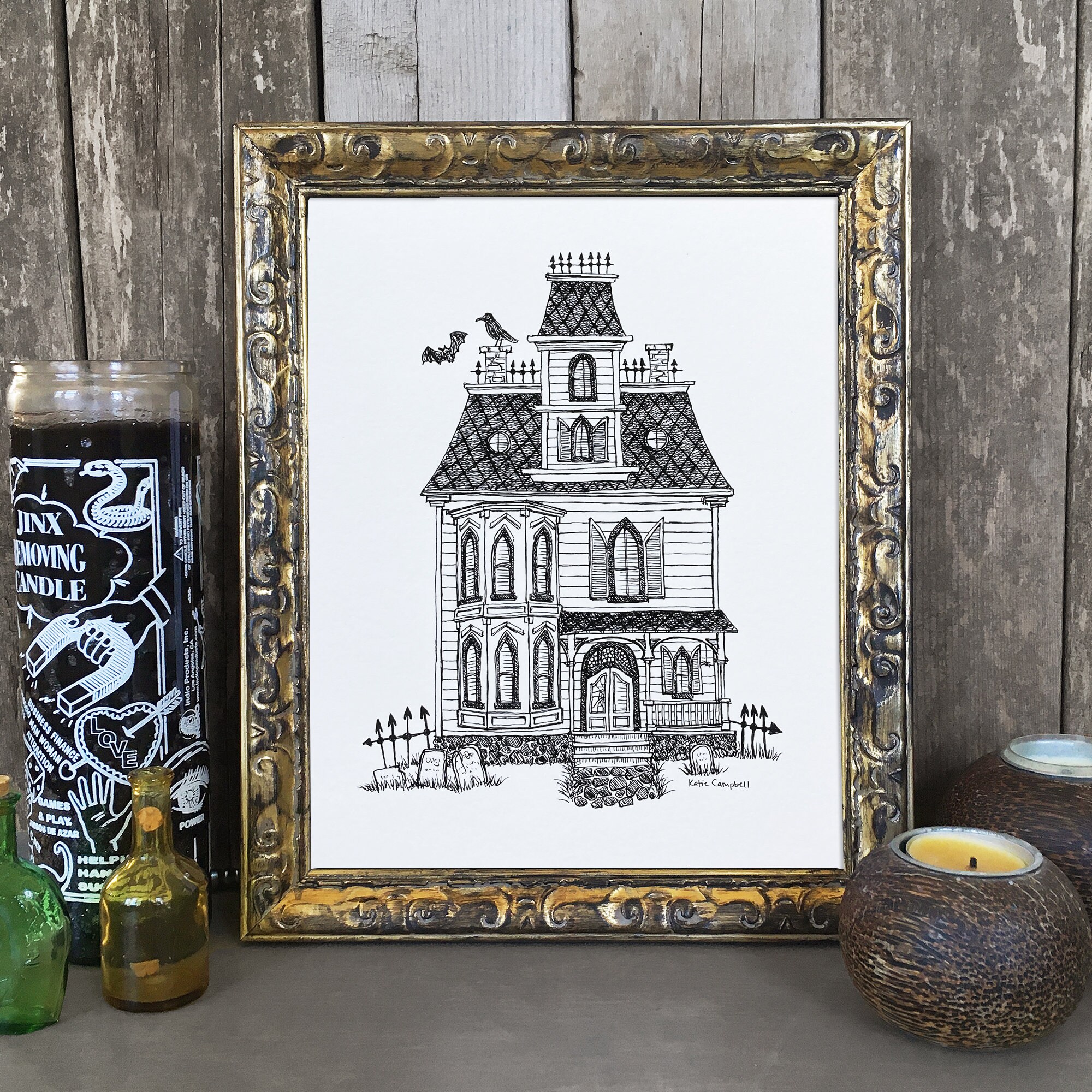 Haunted House Art Print Spooky Pen and Ink House Halloween | Etsy