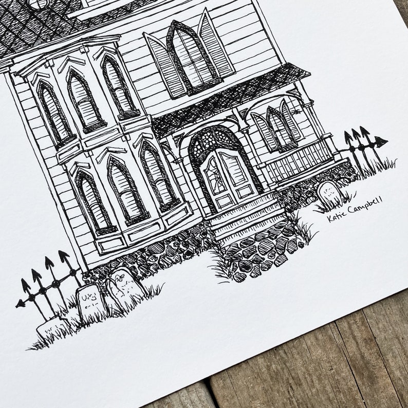 Haunted House Art Print Spooky Pen and Ink House Halloween - Etsy