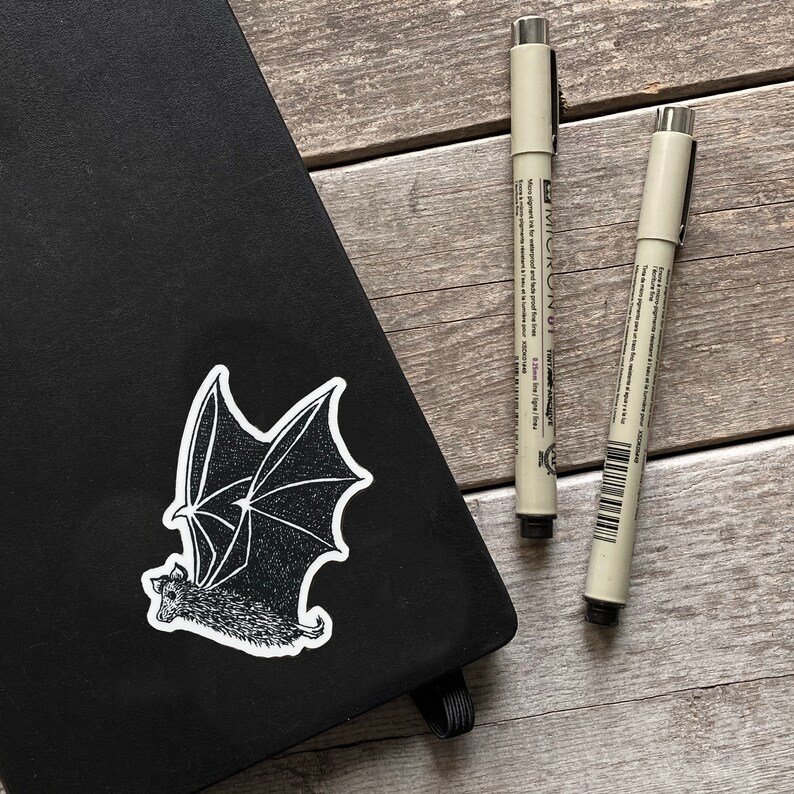 Bat Sticker Pen and Ink Bat Drawing Cute Bat Illustration | Etsy
