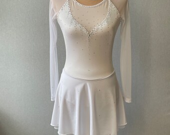White and Gold Figure Skating Competition Dress, Rhinestone Competition ...