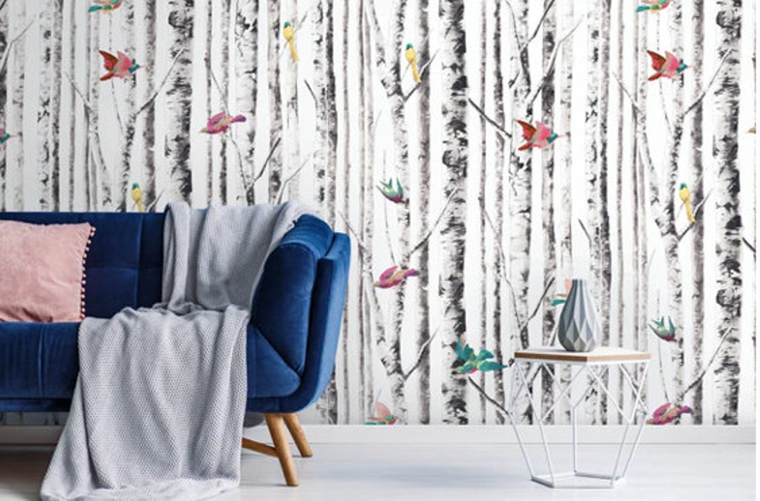 Bird and Tree Peel and Stick Wallpaper Hummingbirds in Flight Amid ...