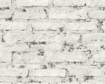 White Brick Wallpaper Aged Vintage Look Self Adhesive Fabric Wallpaper ...