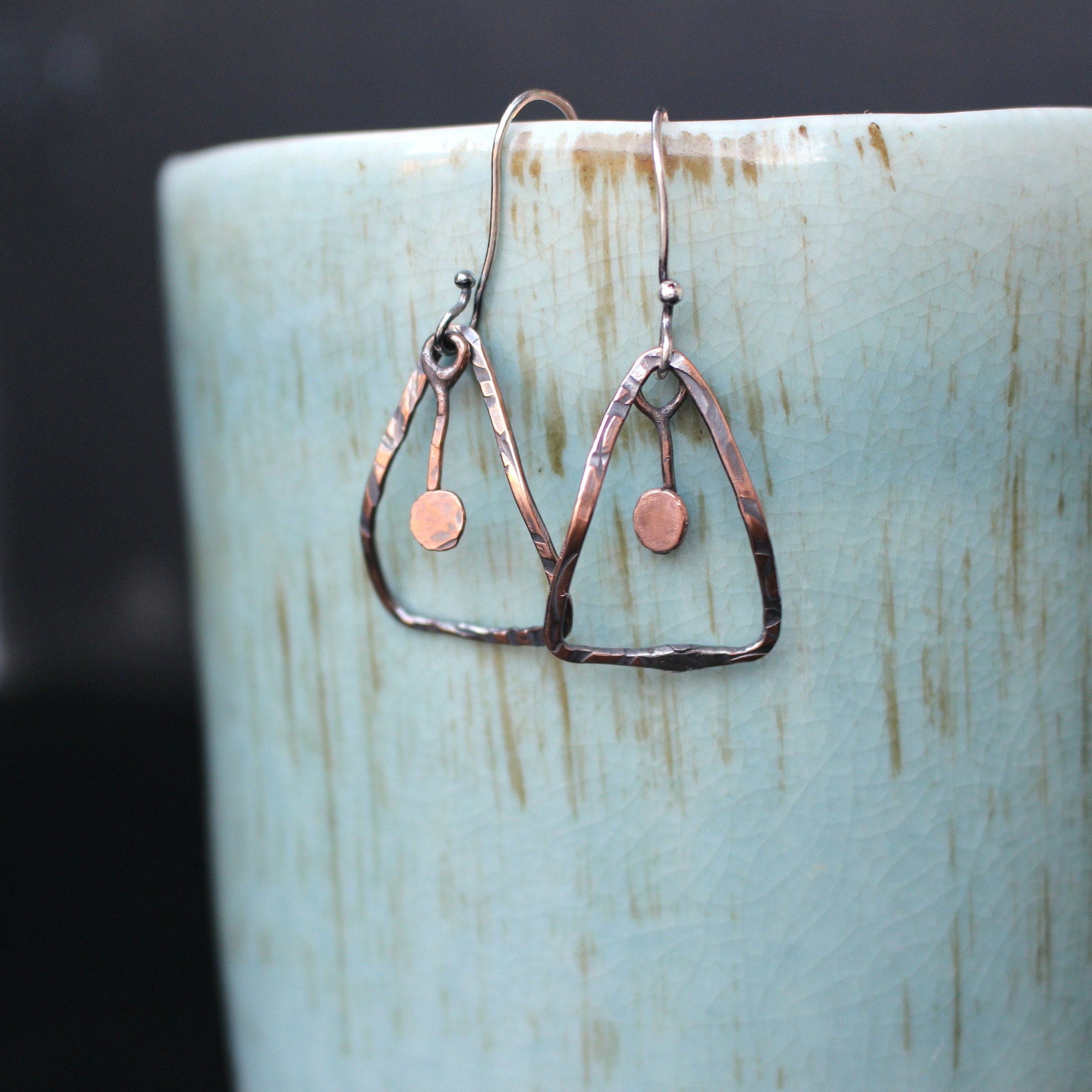 Triangle Heart Copper dangle earrings - Etsy.de