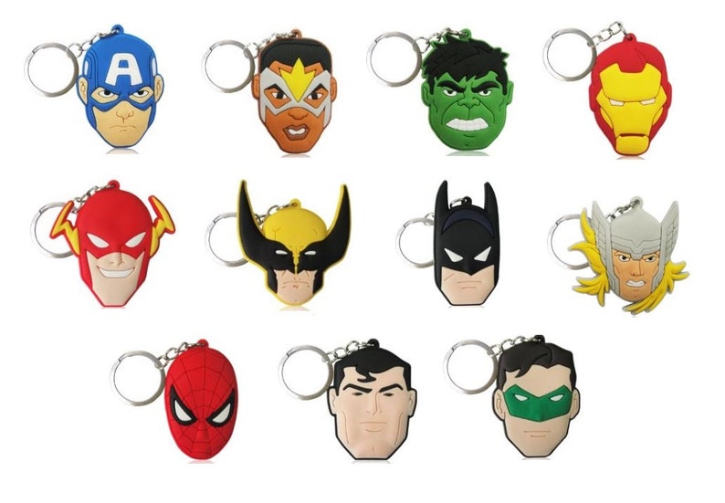 11 Superhero Party Favors Key Chains Spiderman Batman - Etsy