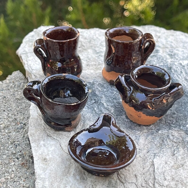Set of Mini Mexican Pottery Ceramic Mud Mugs Jarritos Plate for Arts ...