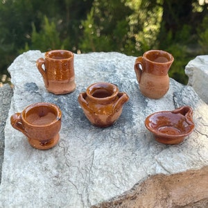 Set of Mini Mexican Pottery Ceramic Mud Mugs Jarritos Plate for Arts ...