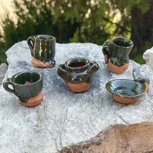 Set of Mini Mexican Pottery Ceramic Mud Mugs Jarritos Plate for Arts ...