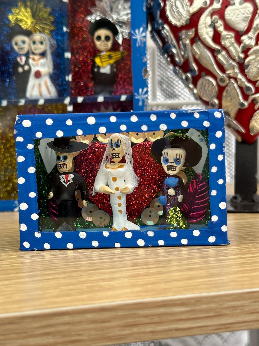 Skeleton Wedding Shadow Box Nicho 3" Day of the Dead Skeletons Ofrenda ...
