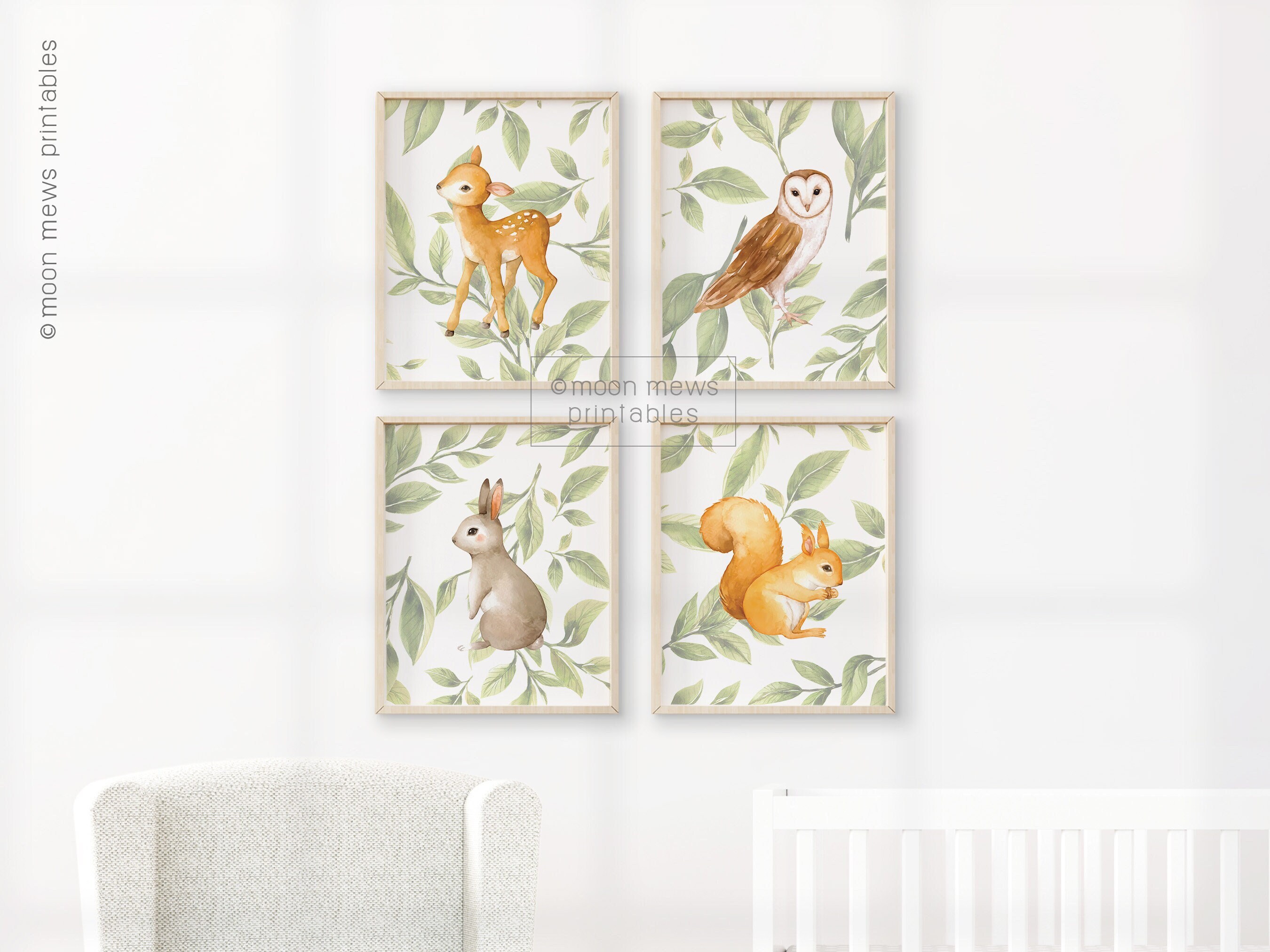 Watercolor Greenery Woodland Animal Nursery Decor Printable - Etsy