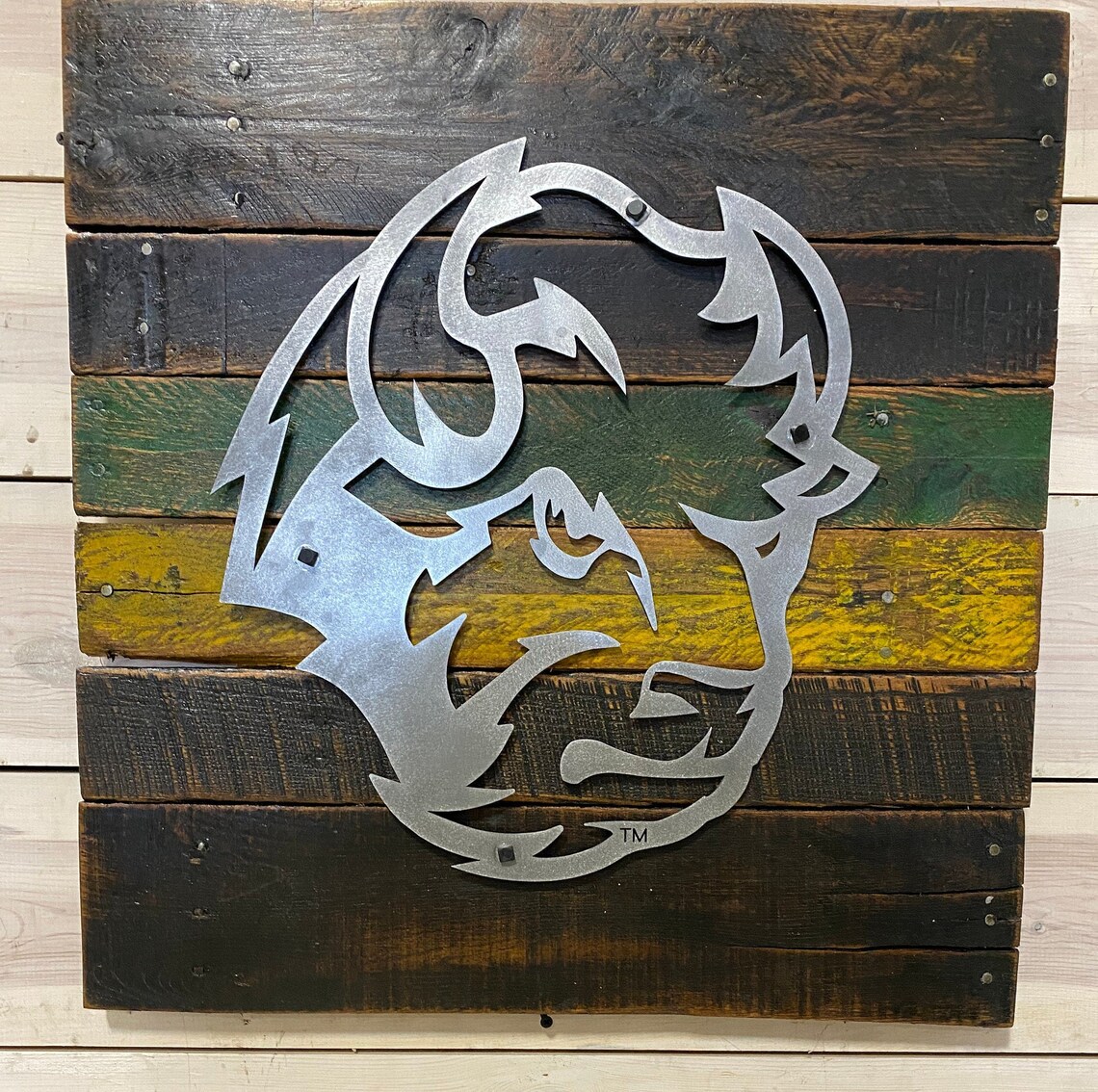 NDSU Bison Metal Head Logo on Vintage Reclaimed Timber - Etsy