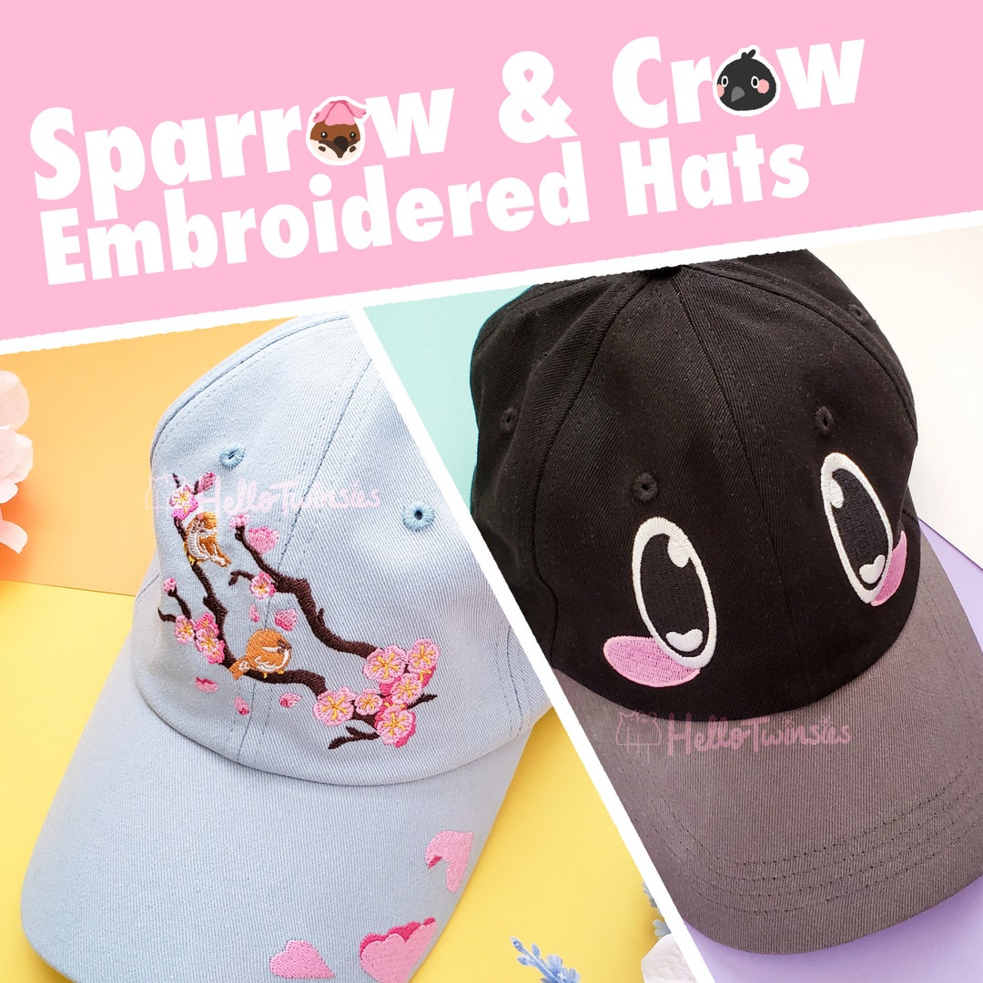 Blossoms & Sparrows Hat Crow Head Hat Embroidered Unstructured Dad Hat ...