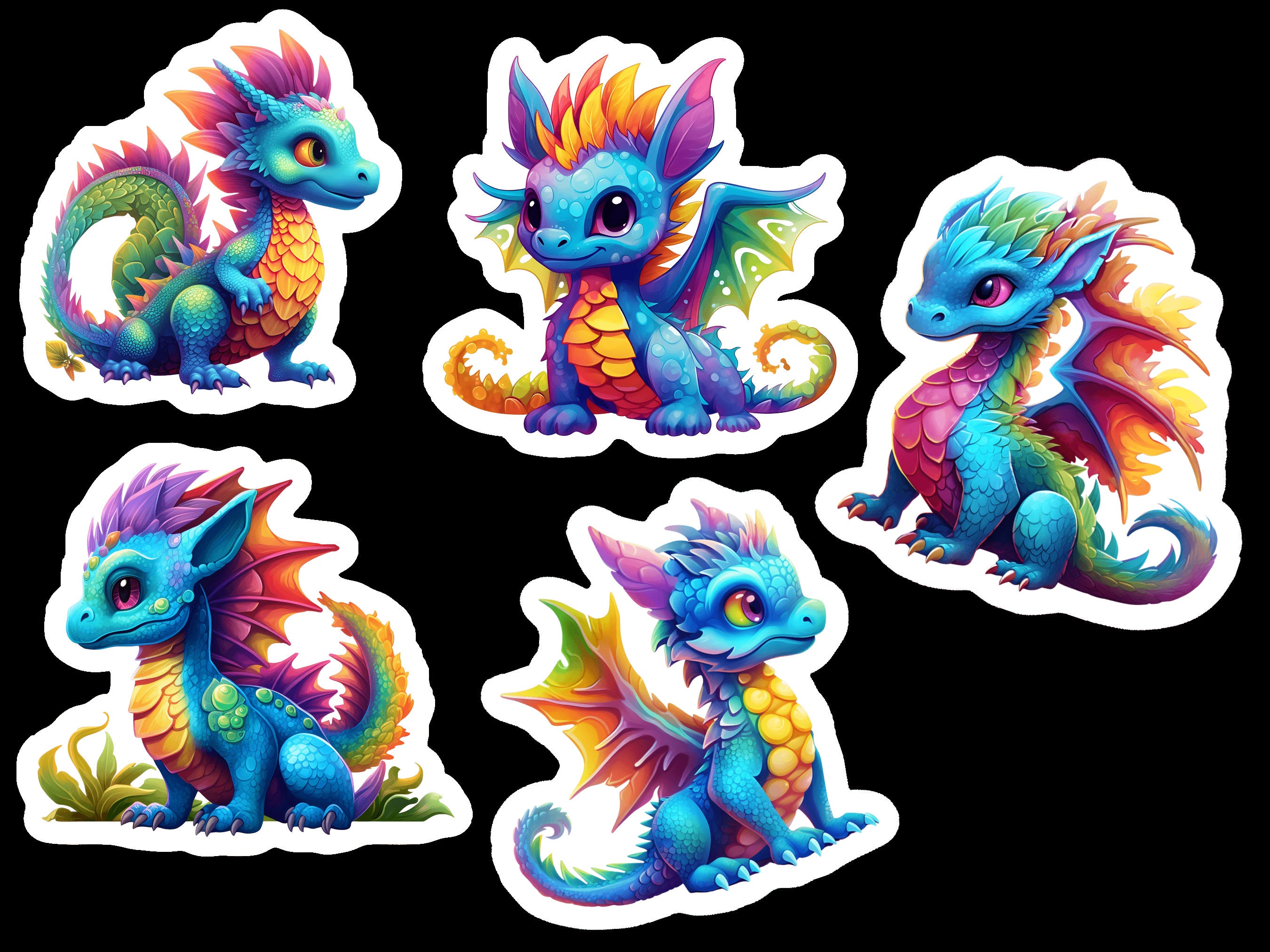 Rainbow Psychedelic Dragon Sticker Set Themed Digital Sticker Set ...
