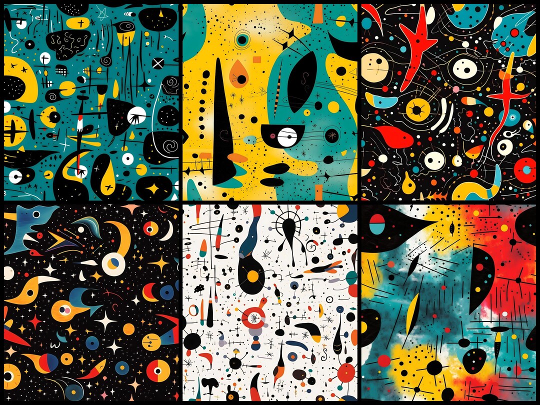 Joan Miro Inspired Cosmic Landscape Pattern Seamless Textures ...