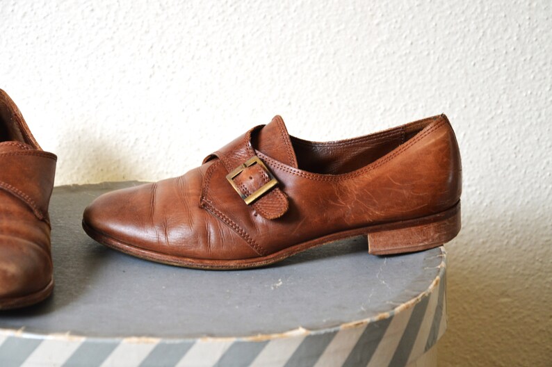 Vintage 2000's 90s Brown Leather Shoes // Winklepickers Loafers Tan ...