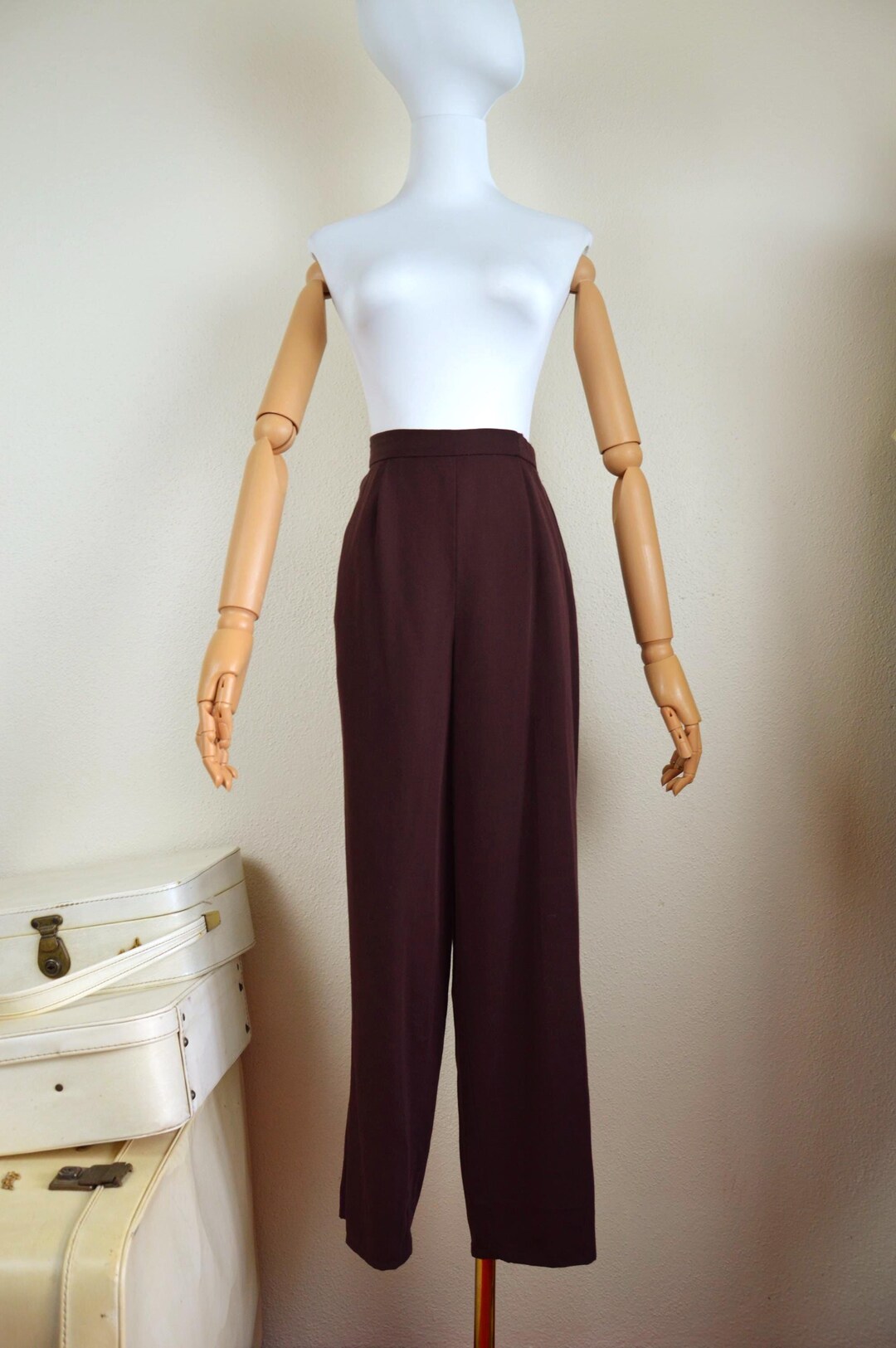 Vintage Brown Wool Trousers // Tapered High Waist Short Length Pleat ...