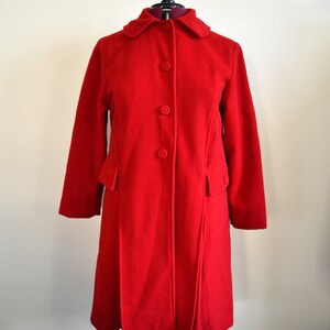 Vintage 2000's Red Coat // Red Wool Pleat Front Long Ladies Coat Warm ...