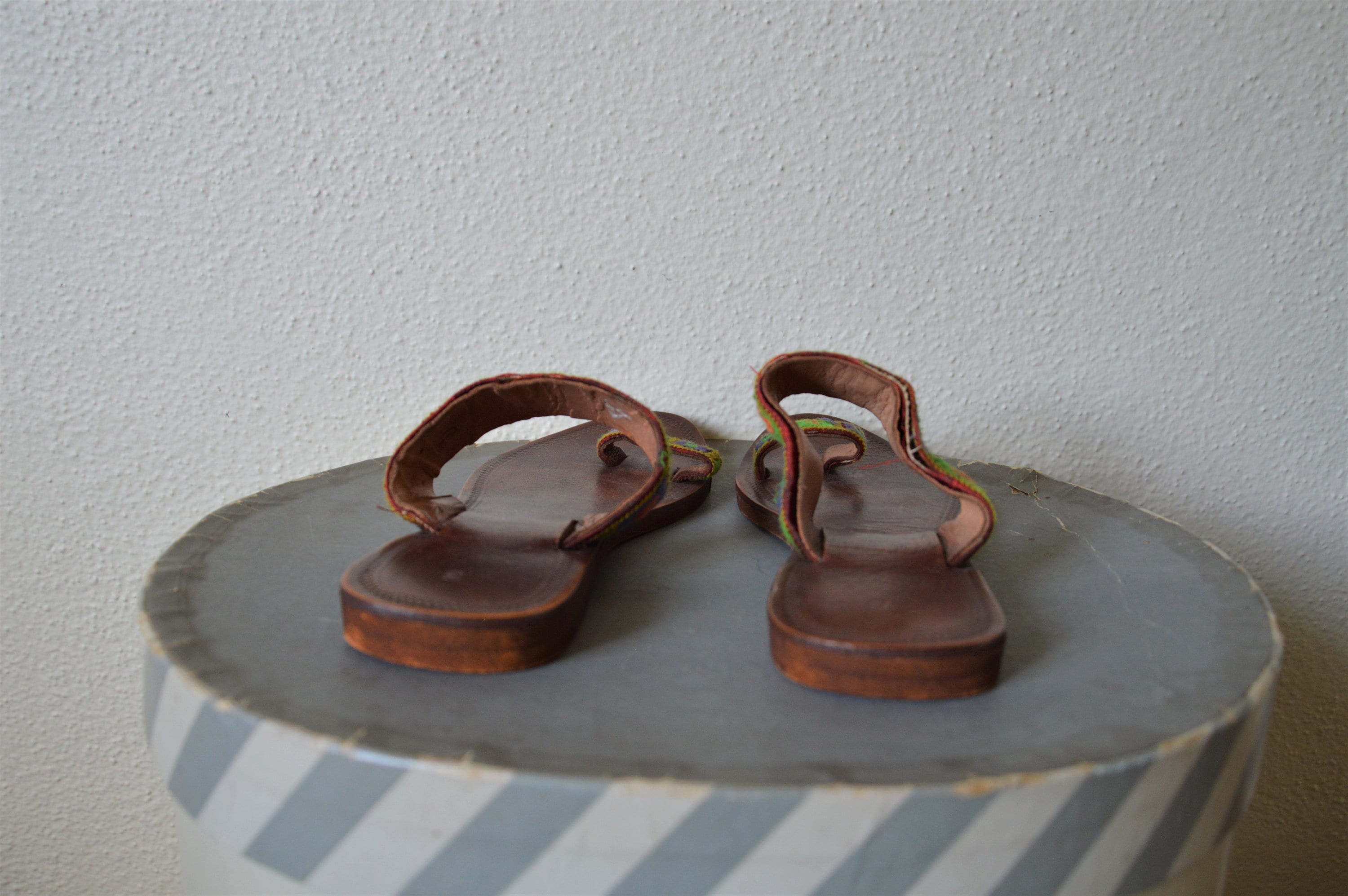 Vintage 70's Thongs Flip Flops Sandals // Rainbow Woven Mirror Shoes ...