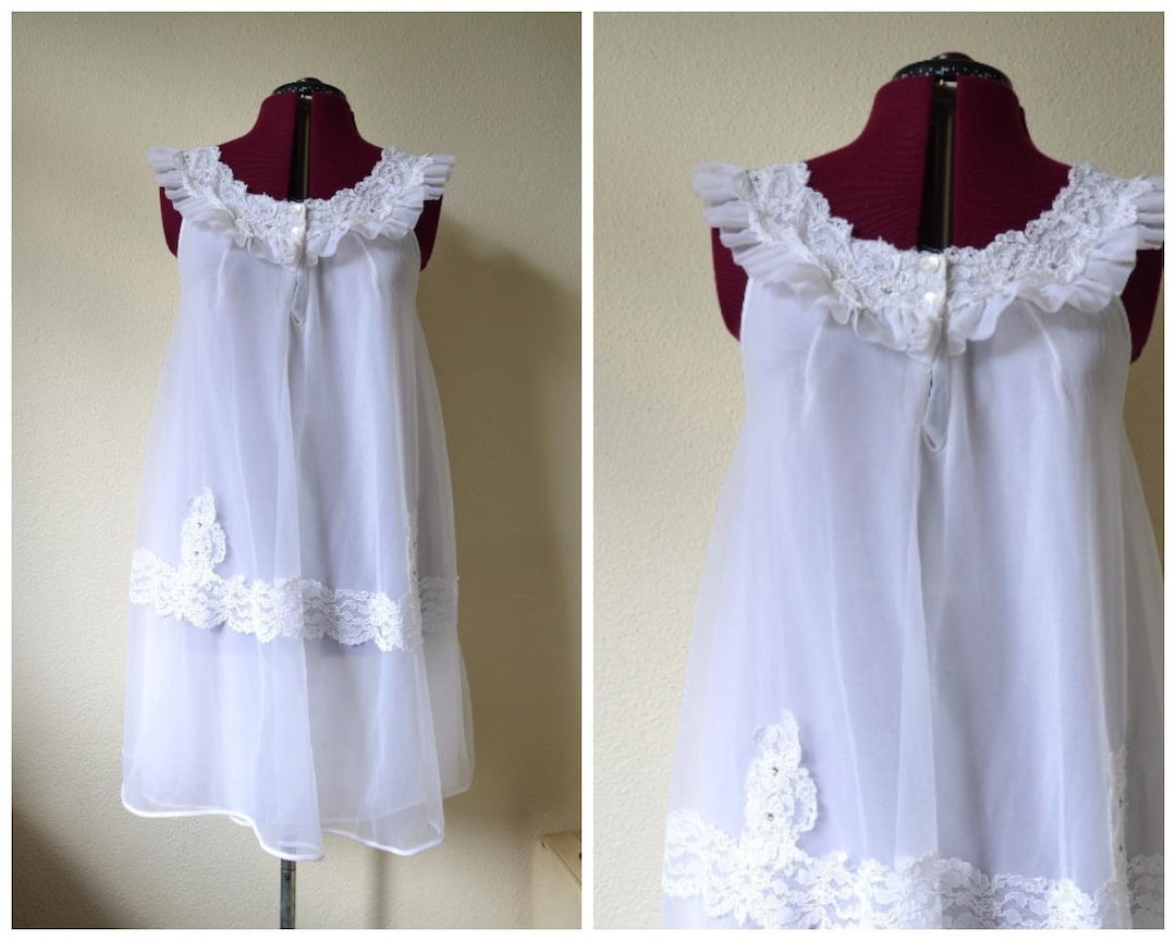 Vintage 1960's 50s White Baby Doll Negligee // Nightie Night Dress ...