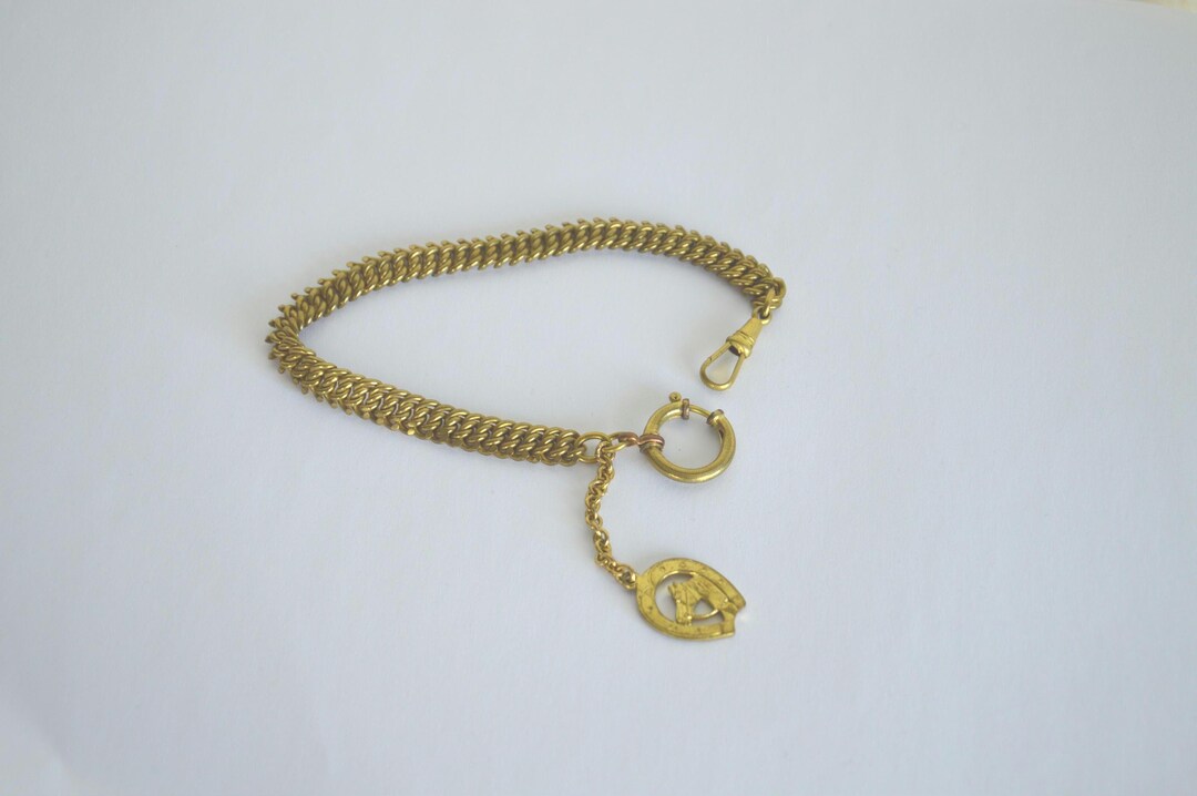Antique Brass Watch Chain // Pocket Watch Mens Gold Tone Chain Dog Clip ...