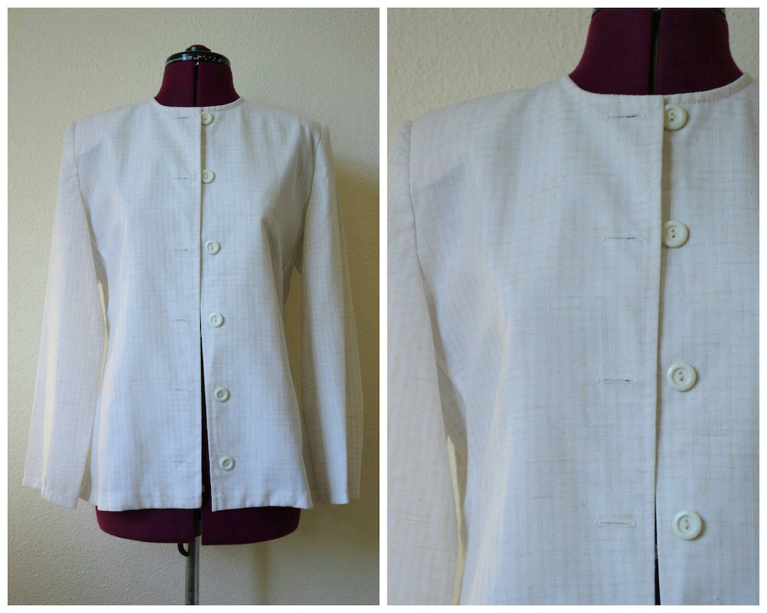 Vintage 1980's Cream Check Blazer // Beige off White Linen Jacket ...