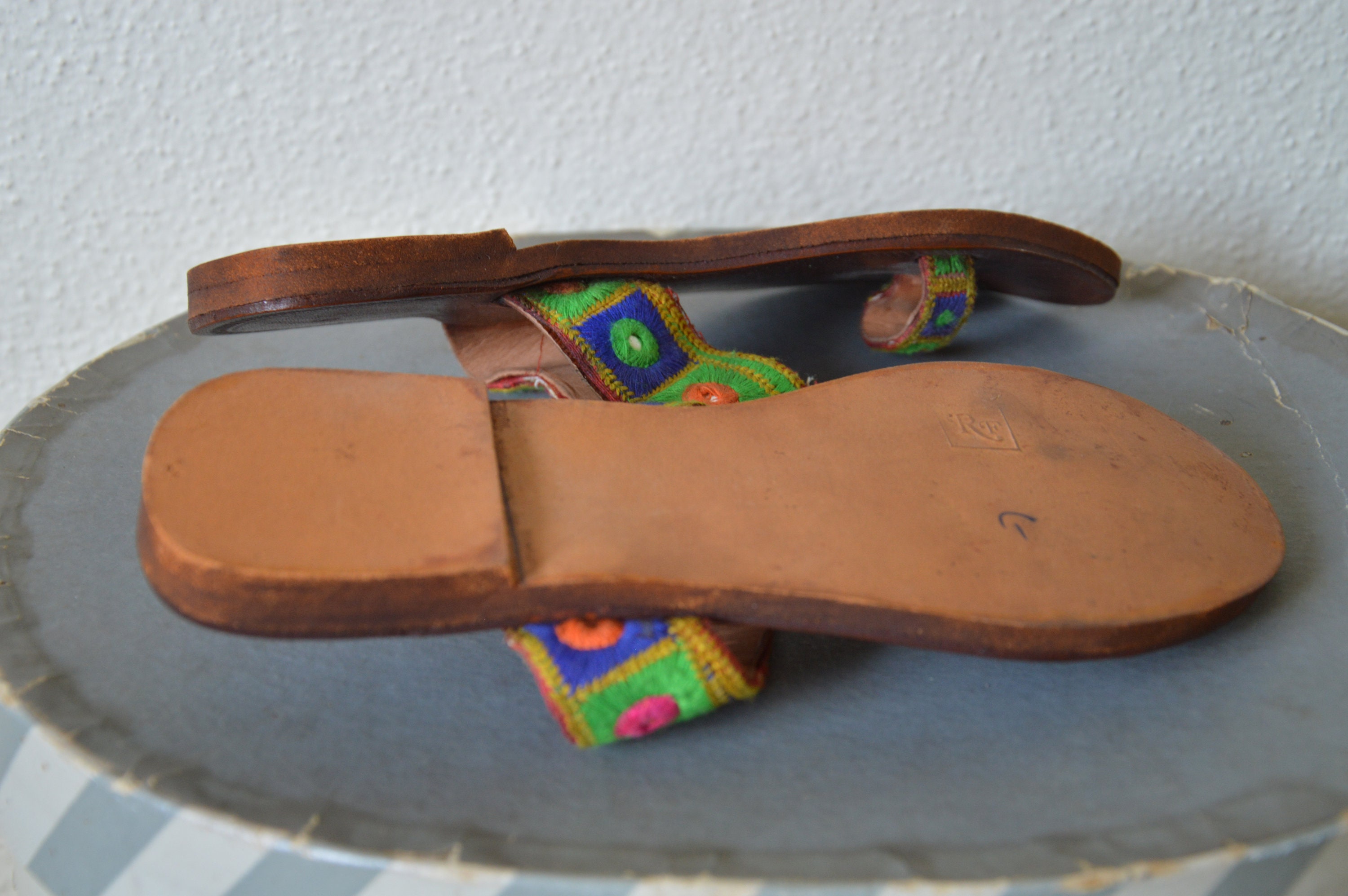 Vintage 70's Thongs Flip Flops Sandals // Rainbow Woven Mirror Shoes ...