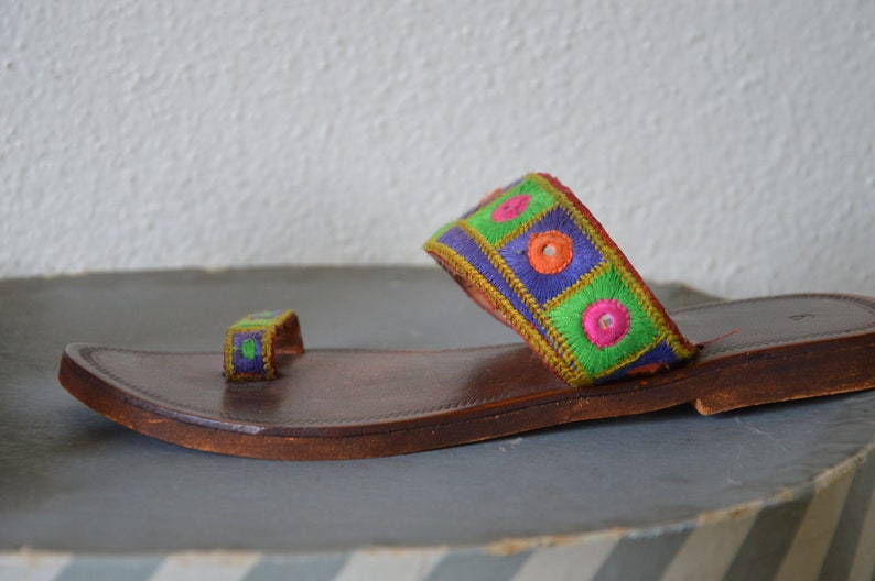 Vintage 70's Thongs Flip Flops Sandals // Rainbow Woven Mirror Shoes ...