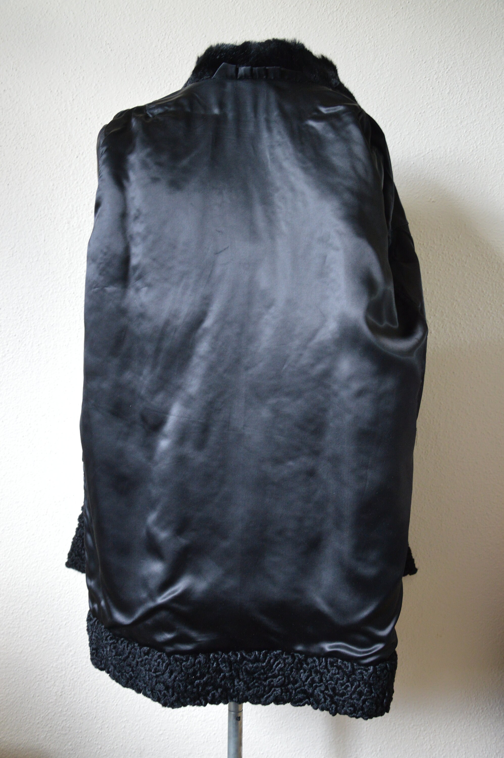 Vintage 1960's Black FAUX Curly Lamb Coat // Faux Fur Collar VEGAN ...