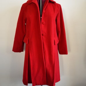Vintage 2000's Red Coat // Red Wool Pleat Front Long Ladies Coat Warm ...