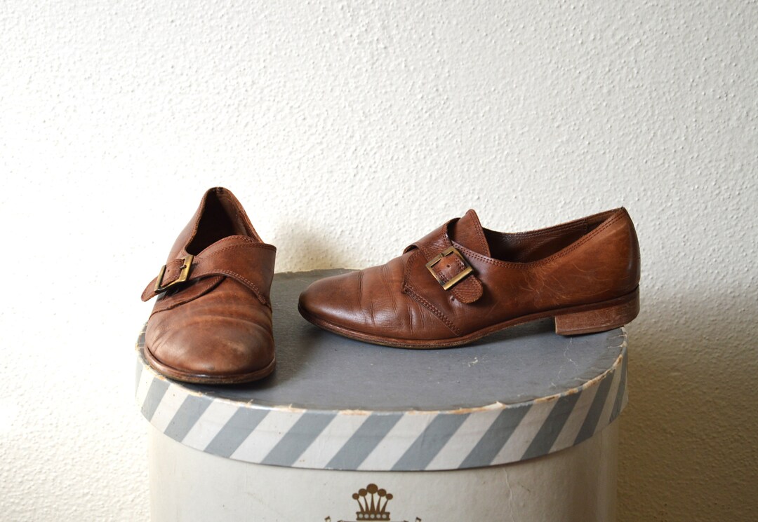 Vintage 2000's 90s Brown Leather Shoes // Winklepickers Loafers Tan ...