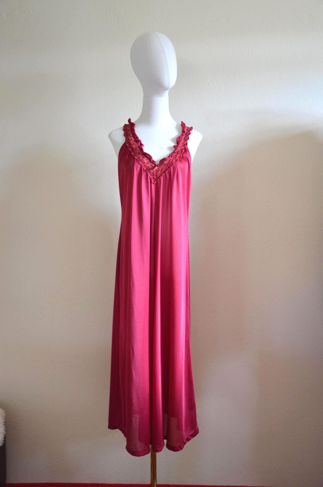 Vintage 1970s Burgundy Nightgown Negligee Vintage Lingerie Nightie